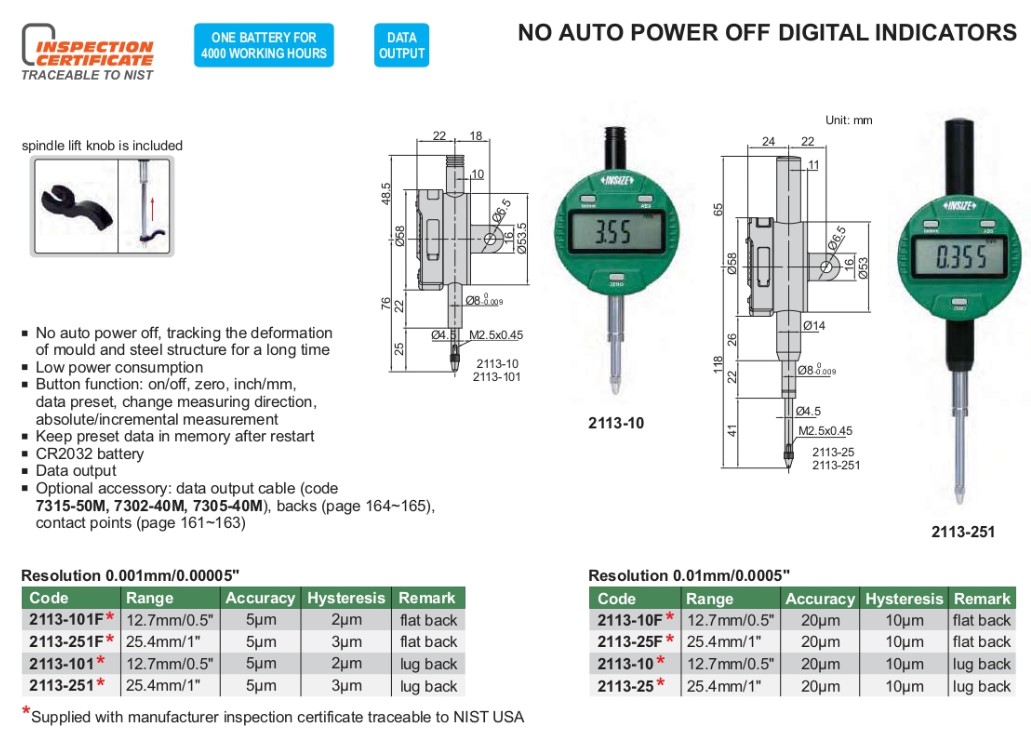 NO AUTO POWER OFF DIGITAL INDICATOR LUG BACK รุ่น 2113 | iNTERTOOL Shop
