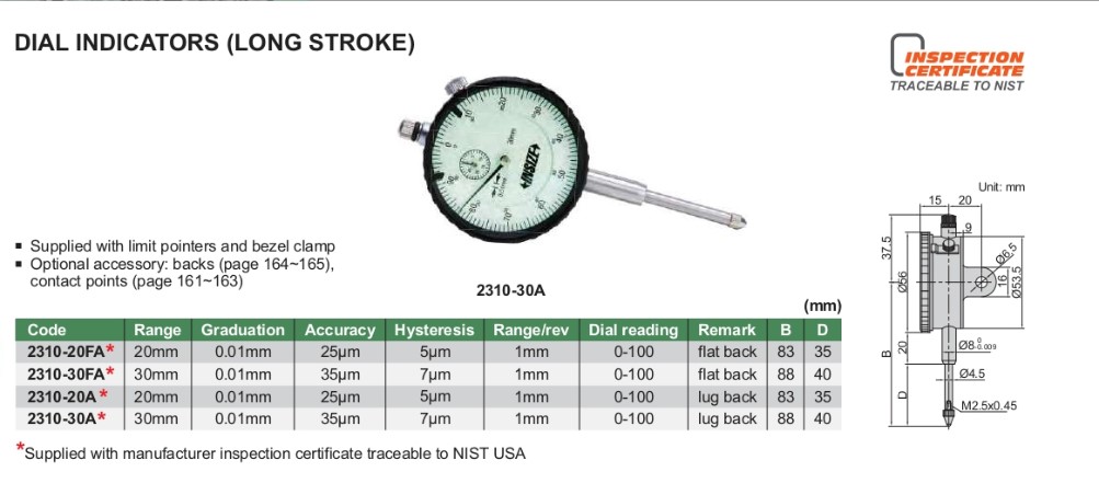 DIAL INDICATOR lug back รุ่น 2310 | iNTERTOOL Shop