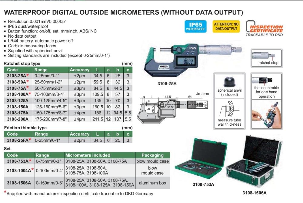 DIGITAL OUTSIDE MICROMETER รุ่น 3108 | iNTERTOOL Shop