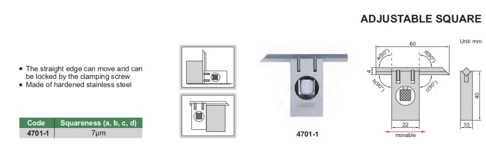ADJUSTABLE SQUARE GRADE00 40X22X10 mm | iNTERTOOL Shop