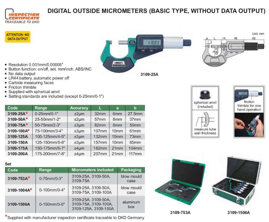 DIGITAL OUTSIDE MICROMETER รุ่น 3109 | iNTERTOOL Shop